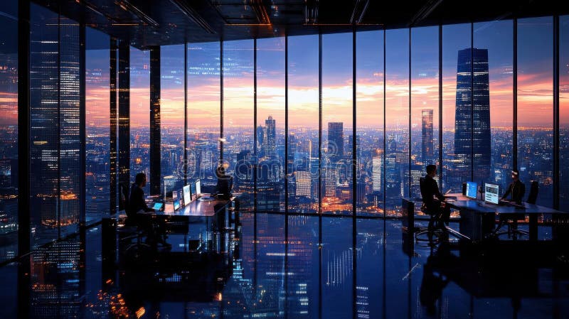 Night City Office Skyline View Stock Image - Image of peaceful ...