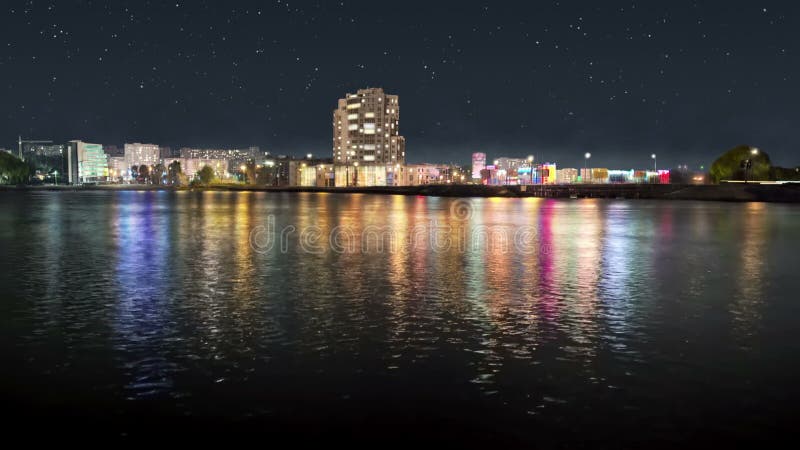 Night City Quay Seamless Loop Stock Footage - Video of illumination ...