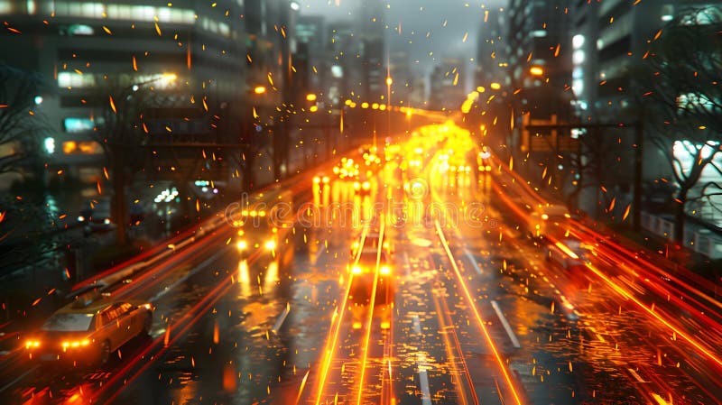 Night City Rain Digital Illustration Stock Illustration - Illustration ...