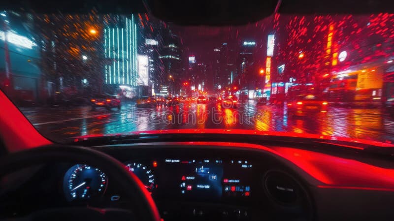 Night City Rain Drive stock image. Image of vibrant - 381993263