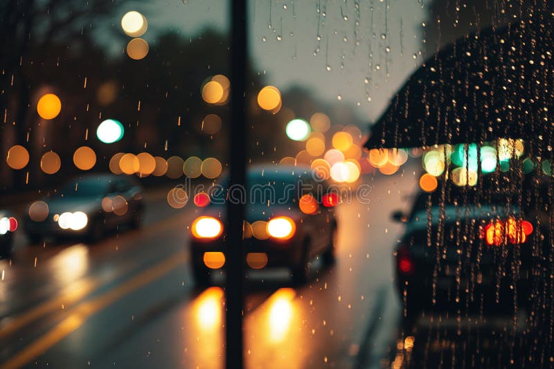 Night City with Rain. Generated by AI Stock Illustration - Illustration ...