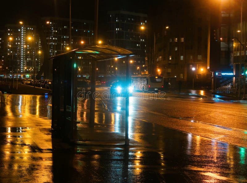 Night city after the rain stock image. Image of morning - 261813613