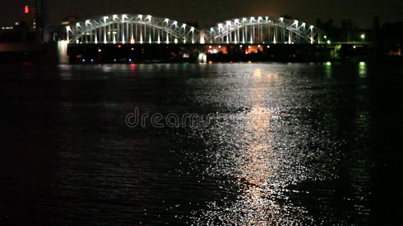 Night City River Bridge Blurred Outlines Stock Video - Video of ...