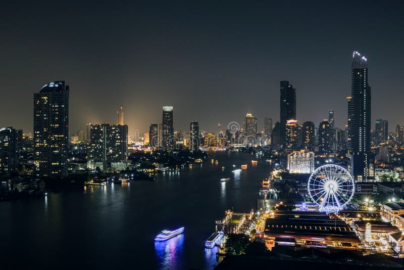 Night City in the Riverside Stock Image - Image of nightlife, city ...