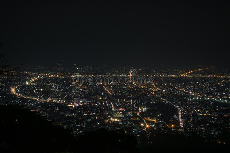 Night City Scape at Top View Point of Chiang Mai, Thailand Stock Photo ...