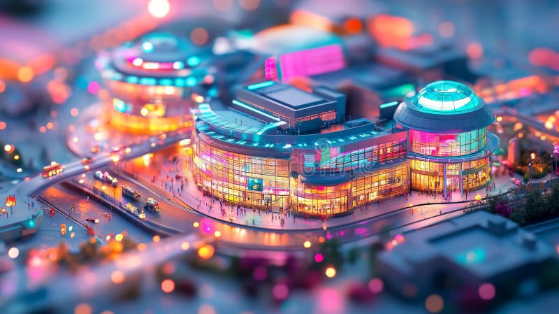 Night City Shopping Mall: Vibrant Illuminated Architecture Stock ...