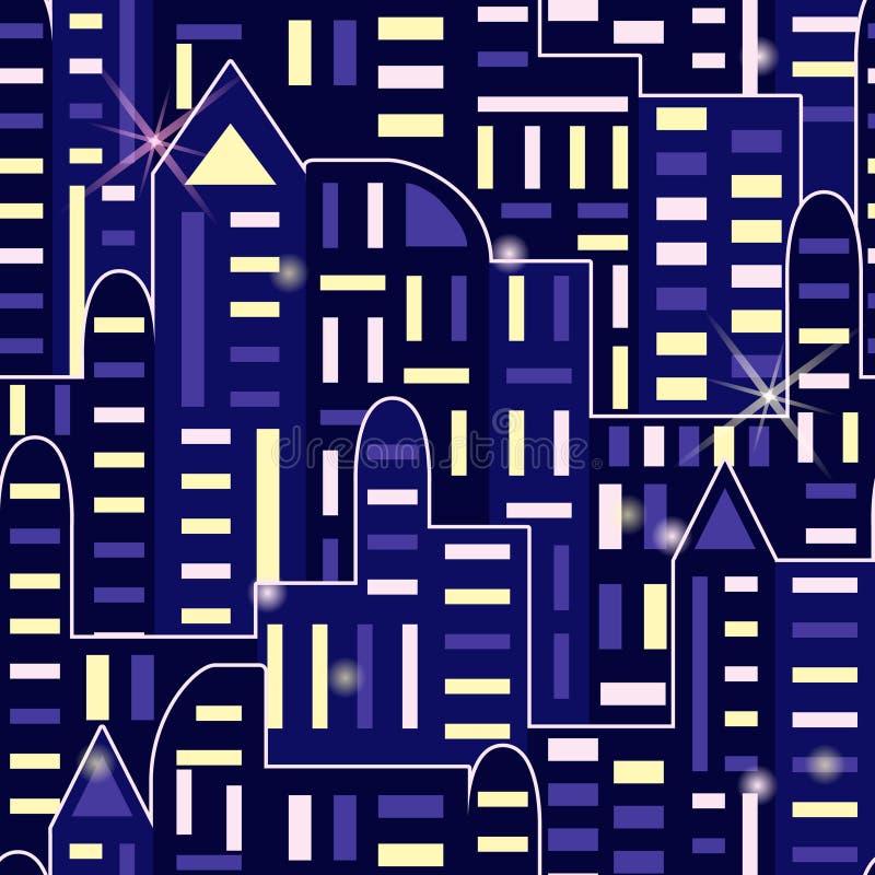 Night City, Silhouette of Houses with Illuminated Windows, Minimalistic ...