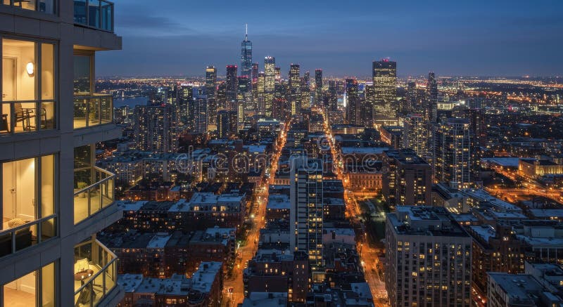 Night City Skyline Panorama with Illuminated Buildings Stock ...