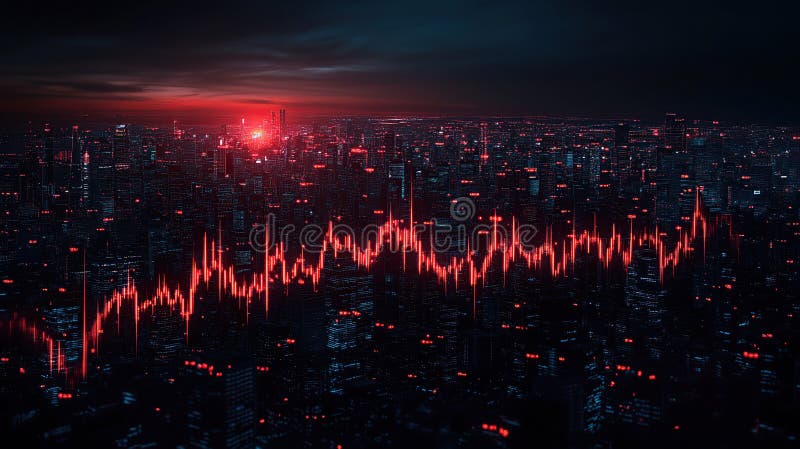 Night City Skyline, Red Market Crash, Sunset Background, Stock Market ...
