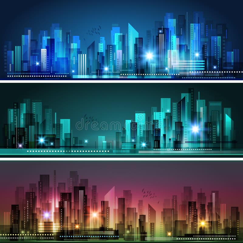 Night City Skyline, Vector Illustration Stock Vector - Illustration of ...