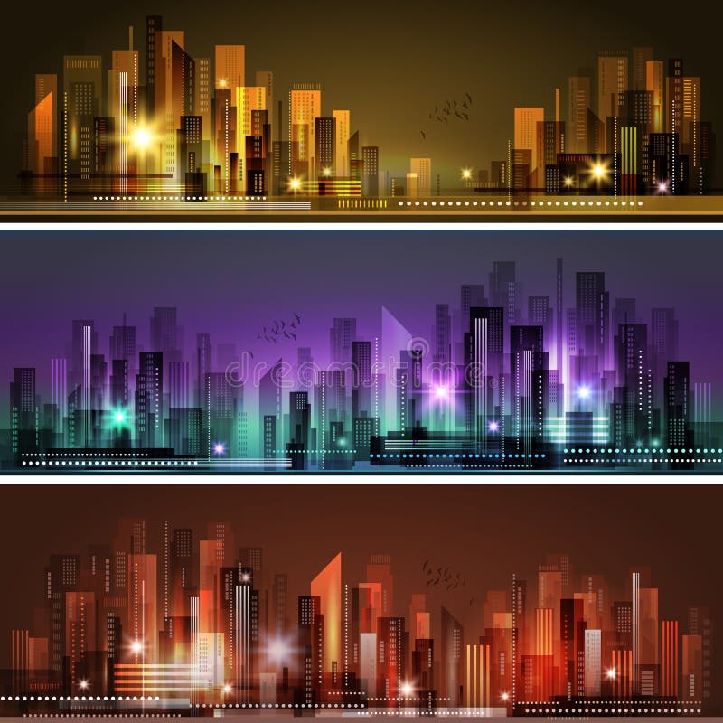 Night City Skyline, Vector Illustration Stock Vector - Illustration of ...