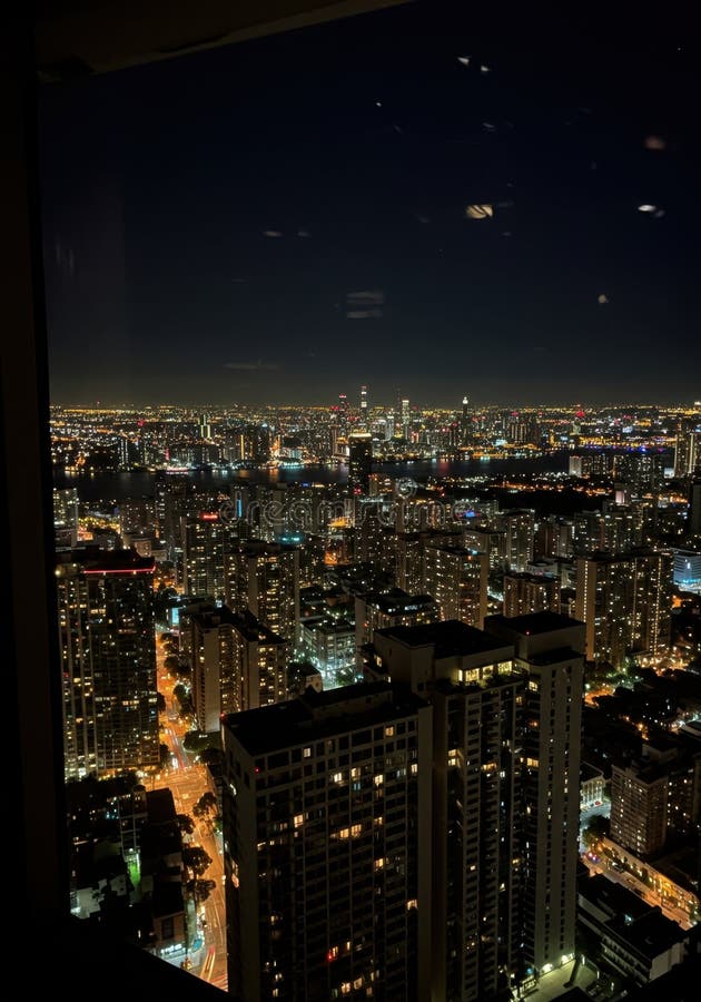 Night City Skyline View from Above Stock Photo - Image of skyscrapers ...