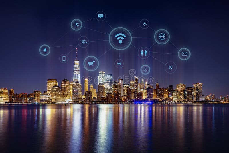 Night City Social Digital Life Stock Illustration - Illustration of ...