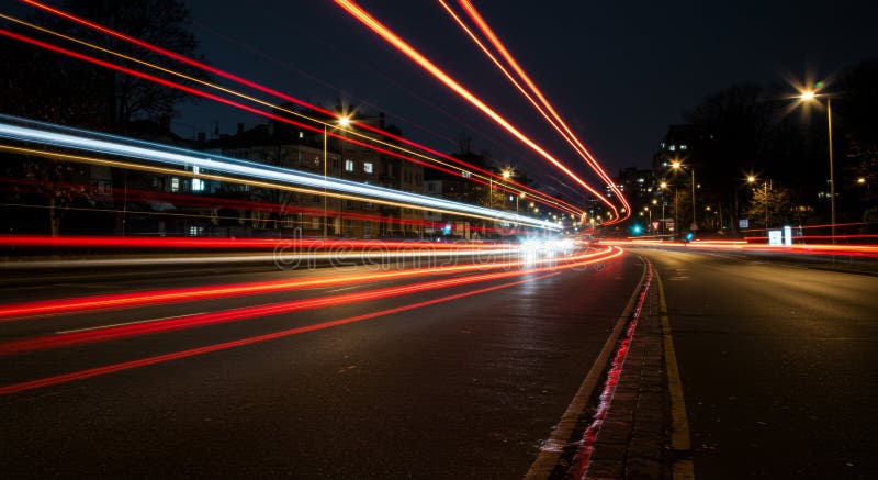 Night City Street with Blurred Traffic Lights Stock Illustration ...