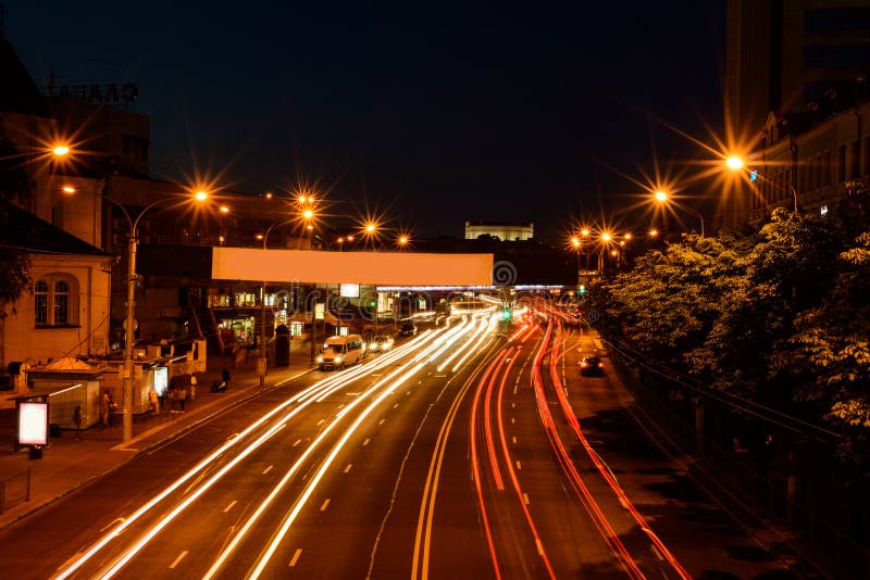 Night City Street with Lanterns and Bright Signs Stock Image - Image of ...