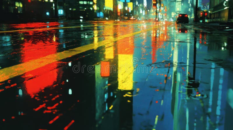 Cinematic Night City Street Reflection at Night Stock Photo - Image of ...