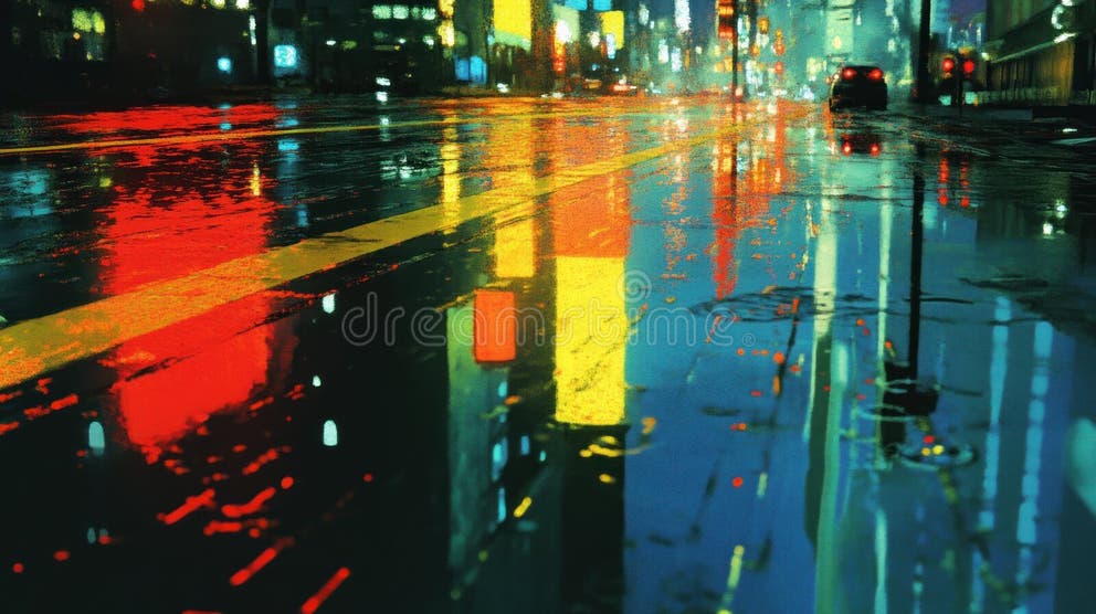Cinematic Night City Street Reflection at Night Stock Photo - Image of ...
