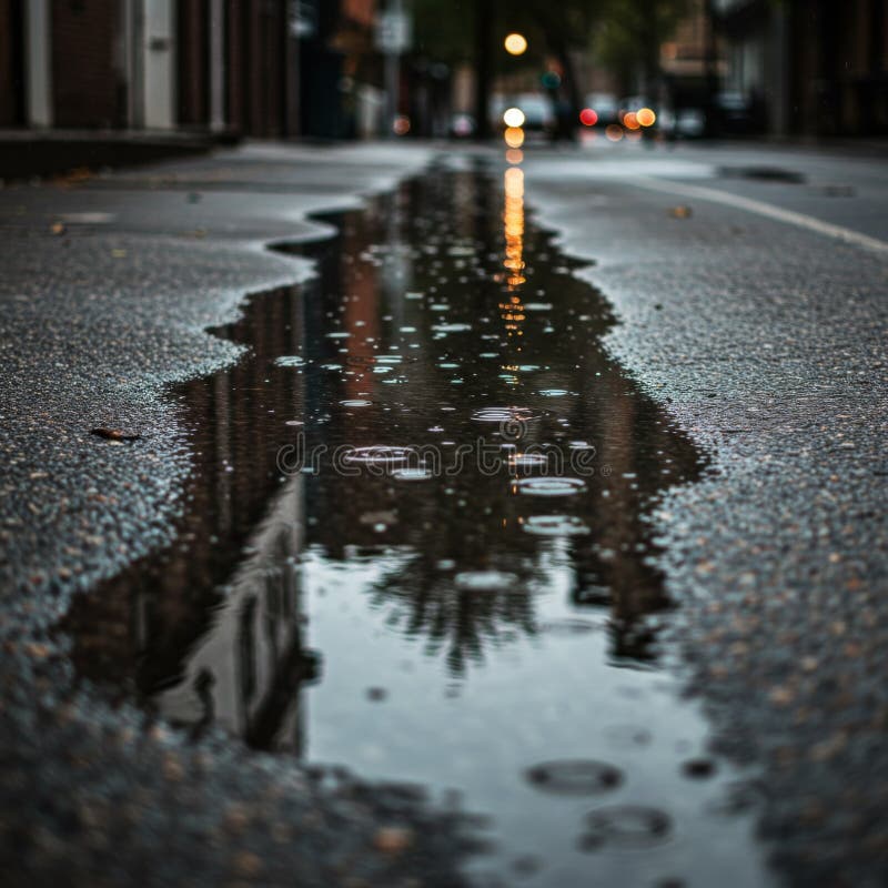 Night City Street Reflection in a Puddle Stock Illustration ...