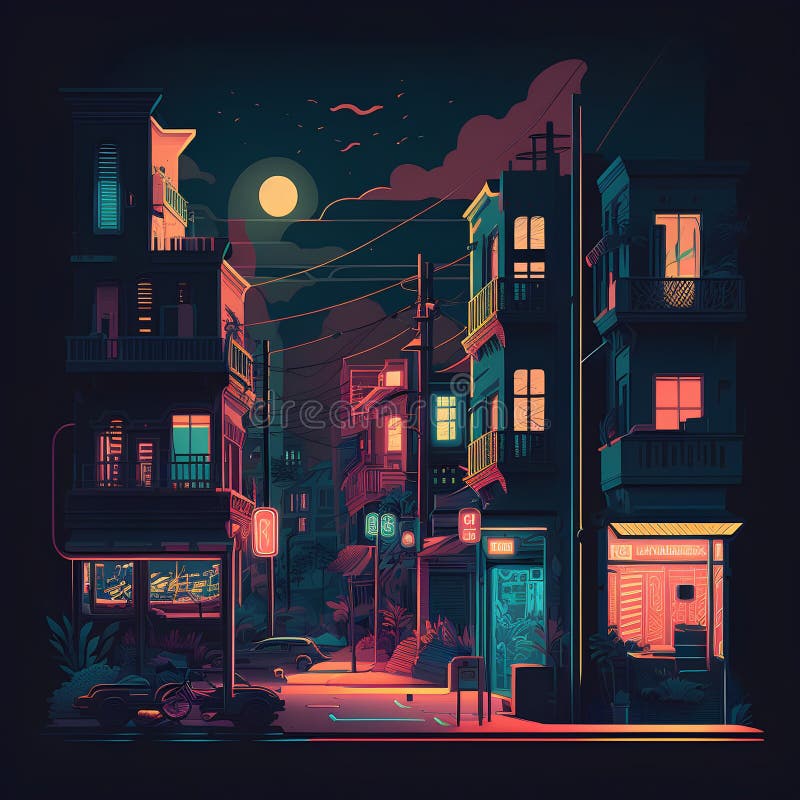 Night City Street at Night. Vector Illustration in a Flat Style Stock ...