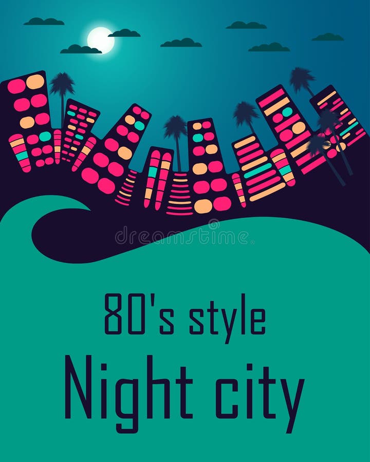 Night City in the Style of 80 S. City Landscape. Space for Text Stock ...