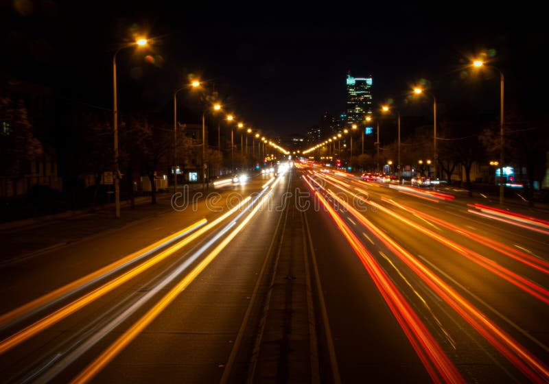 Night City Traffic with Blurred Light Trails Stock Illustration ...