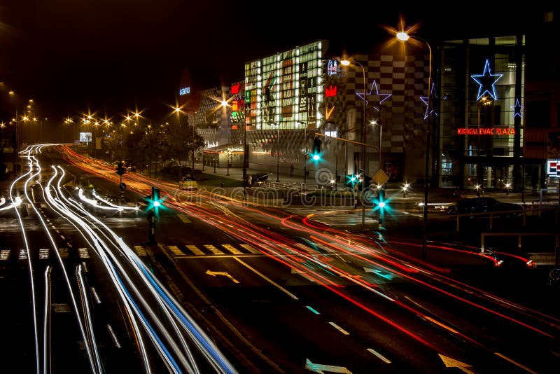 Night city traffic editorial stock photo. Image of kragujevac - 84848528