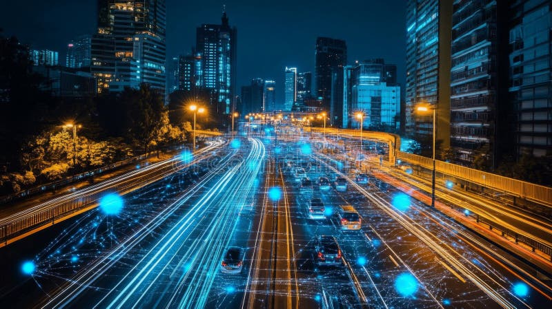 Night City Traffic Highway Lights Motion Blur Stock Illustration ...