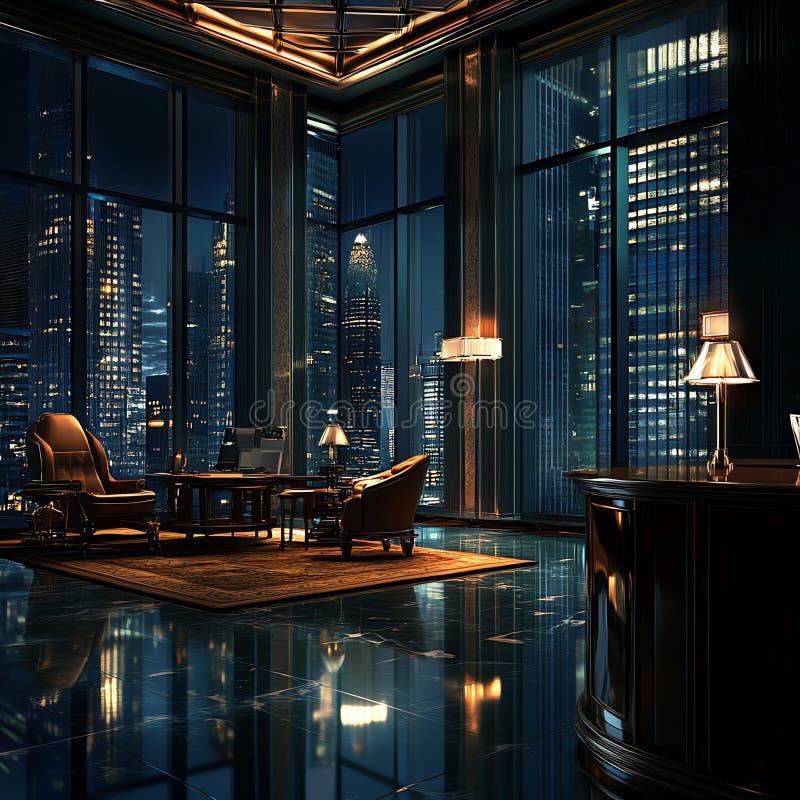 Night City View Luxury Office Illustration Stock Photo - Image of ...