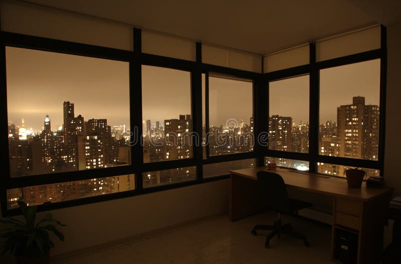 Night City View from Modern Apartment Window High Quality Image Stock ...