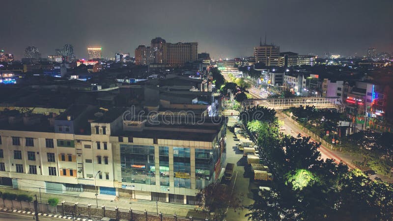Night City View from Rooftop with Perspective Angle Stock Photo - Image ...