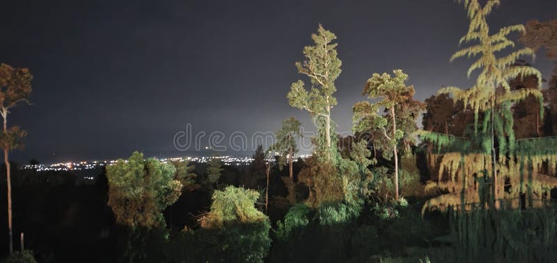 Night City View from Up Hill with Spot Light Stock Image - Image of ...