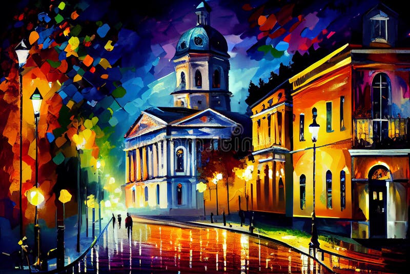 Night City of Vilnius in Bright Colors Stock Illustration ...