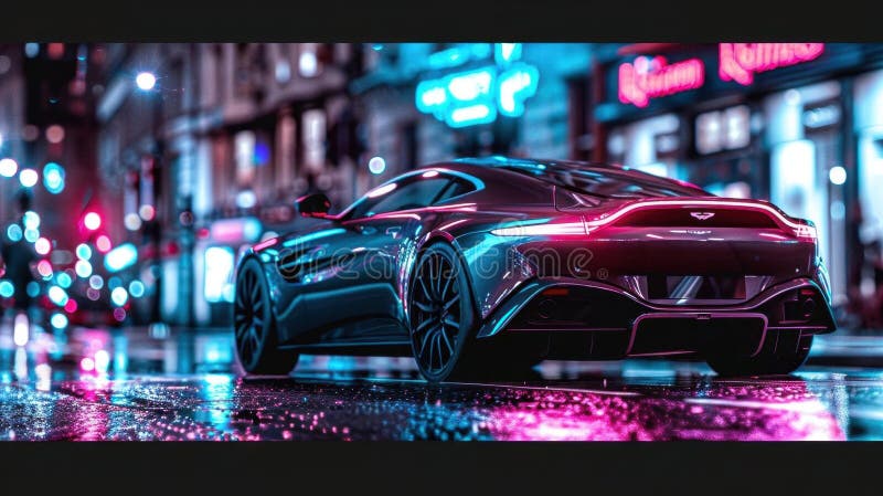 Night City, Wet Asphalt and Neon Lights Stock Image - Image of color ...