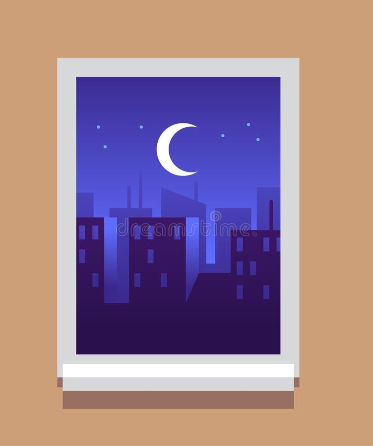 Night City in Window Frame. Dark Sky with Building Silhouettes from ...