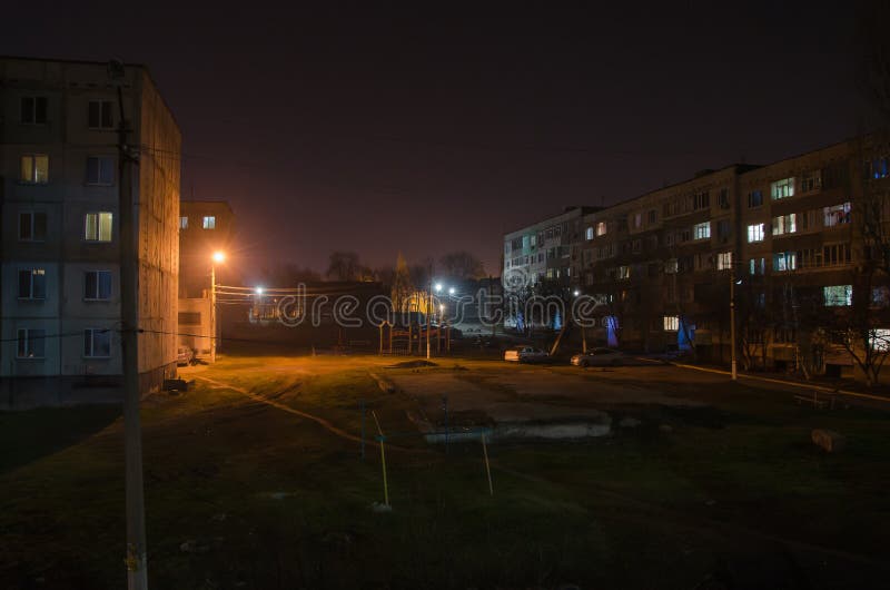 Night city yard stock photo. Image of residence, cold - 95131824