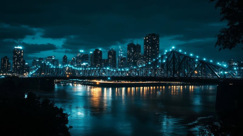 Night Cityscape Bridge Illuminated Cityscape at Night Stock ...