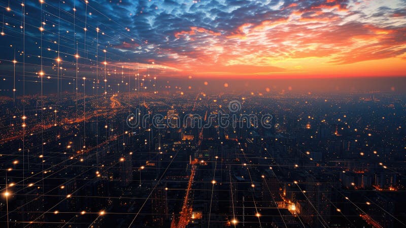 Night Cityscape with Buildings and Infrastructure Connected with ...