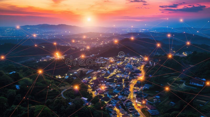 Night Cityscape with Buildings and Infrastructure Connected with ...