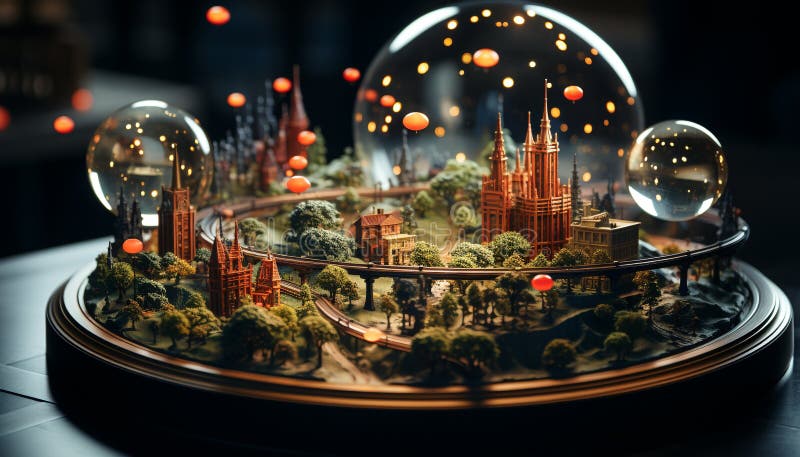 Night Cityscape Illuminated by Bright Multi Colored Glass Spheres ...