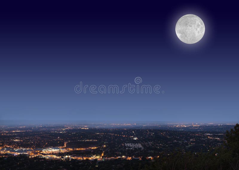 Night cityscape with moon stock photo. Image of sunset - 1671922