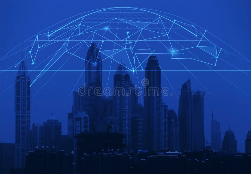 Cityscape and Network Connection Lines. Cloud Technology Stock Photo ... Cityscape and Network Connection Lines. Cloud Technology Stock Photo ...