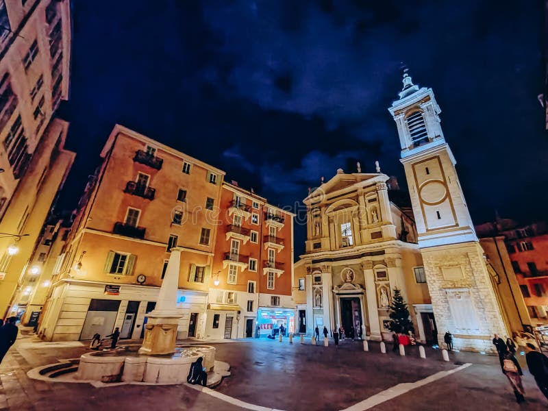 Night Cityscape in Nice City Center Editorial Stock Photo - Image of ...