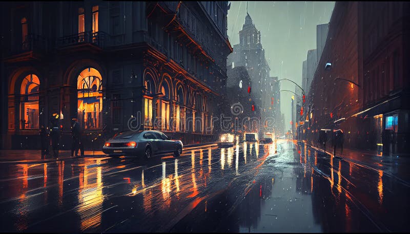 Night Cityscape Rain, Blurred Motion, Illuminated Skyscrapers ...