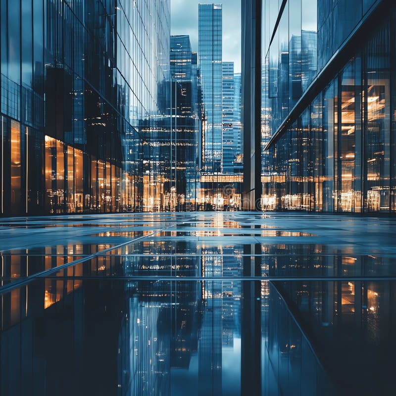 Night Cityscape Reflection: Urban Glass Buildings Stock Photo - Image ...