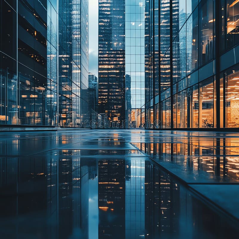 Night Cityscape Reflection - Urban Glass Buildings Stock Photo - Image ...