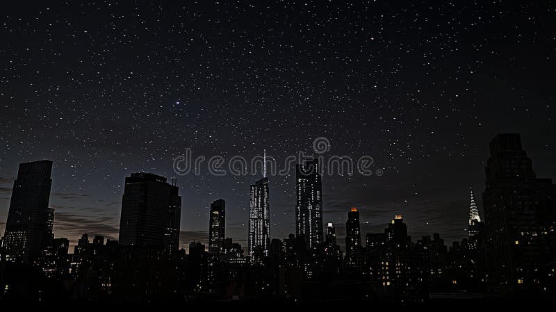 Night Cityscape Skyline Under a Starry Sky Stock Image - Image of ...