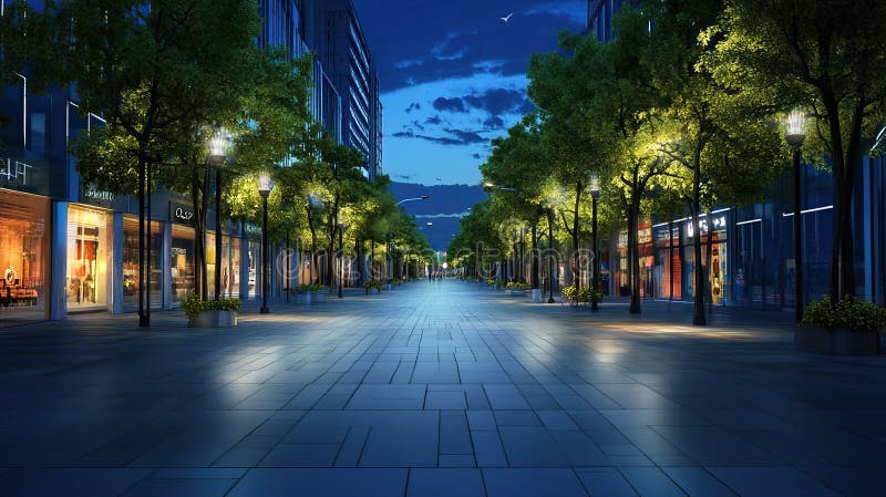 Night Cityscape, Tree-lined Street, City Lights Stock Image - Image of ...