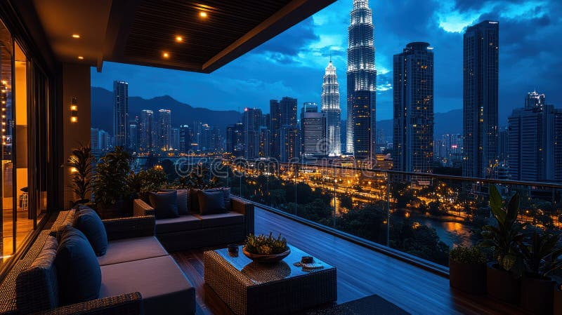 Night Cityscape View from Luxury Balcony Stock Illustration ...