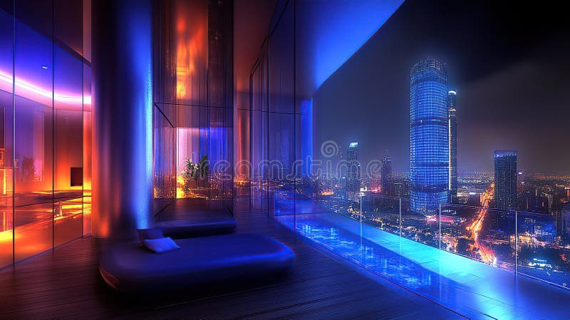 Night Cityscape View from Luxury Penthouse Balcony Stock Image - Image ...