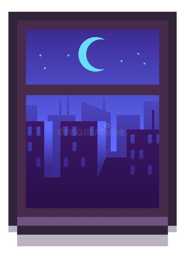 Night Cityscape in Window Frame. View from Home Stock Vector ...